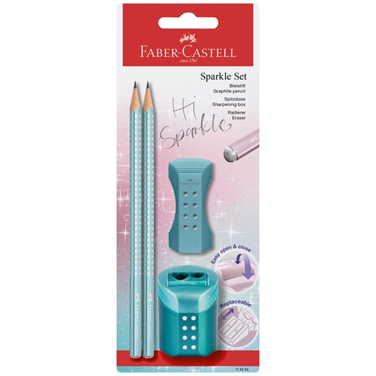 Faber-Castell Sparkle Pencil, Eraser, Pencil Sharpener - Turquoise ...